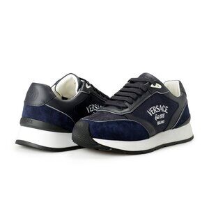 Versace | Shoes | Versace Mens Blue Logo Embroidery Suede Leather ...